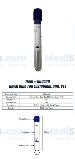 Vacuum Blood Collection Tube 13x100mm 6mL - Royal Blue Top – medisuppliess